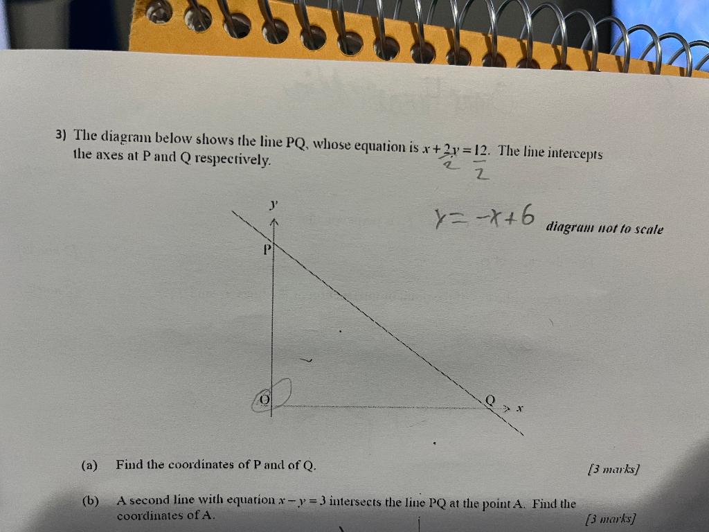 Solved 3) The diagram below shows the line PQ, whose | Chegg.com