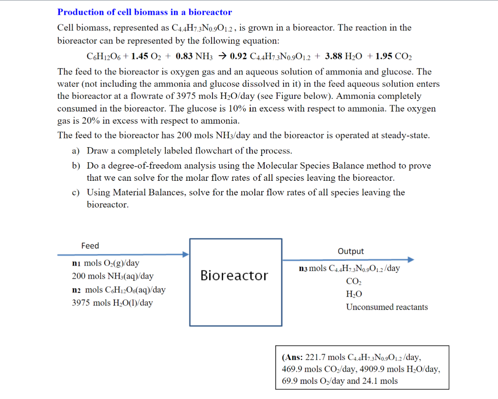 Solved Production of cell biomass in a bioreactor Cell | Chegg.com