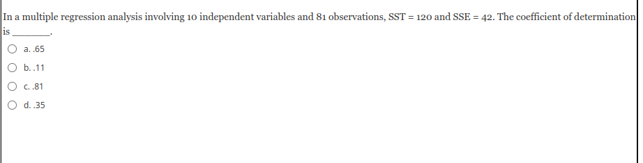 Solved In a multiple regression analysis involving 10 | Chegg.com
