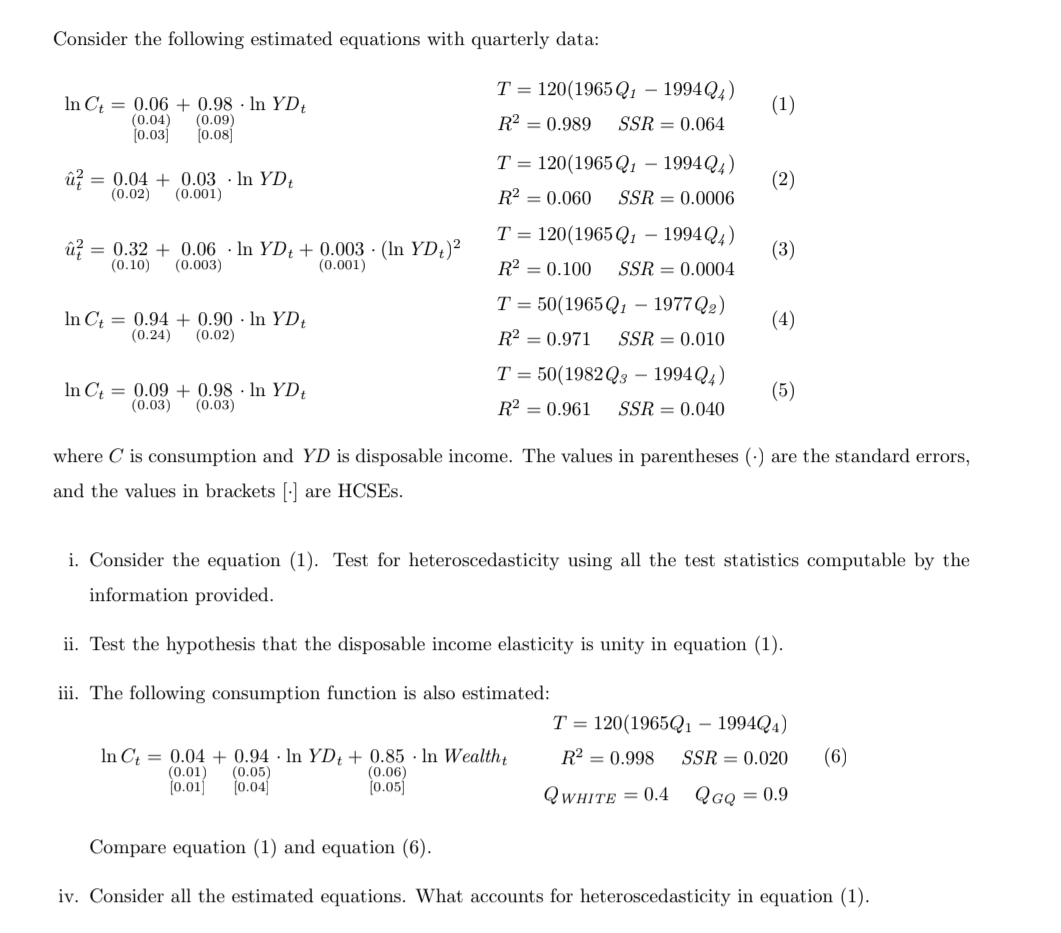 Solved Consider the following estimated equations with | Chegg.com