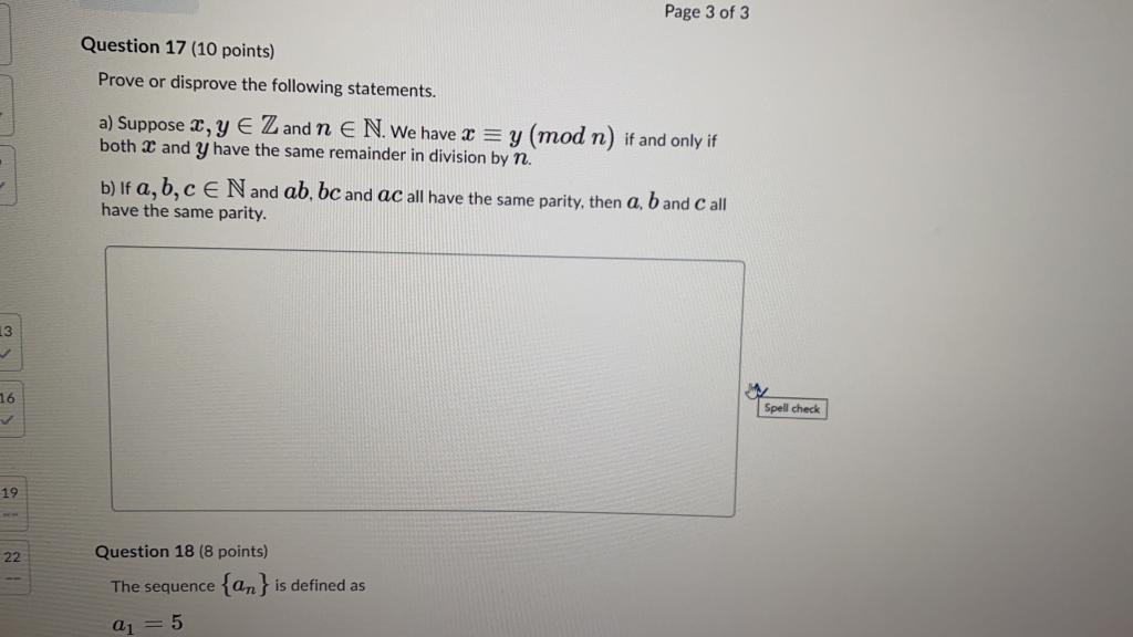 Solved Page 3 of 3 Question 17 (10 points) Prove or disprove | Chegg.com