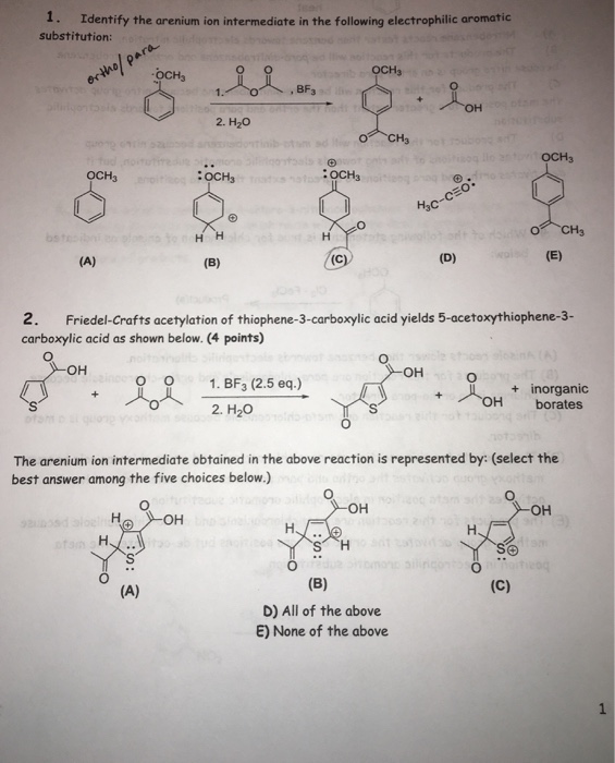 Solved 1. Identify the arenium ion intermediate in the | Chegg.com