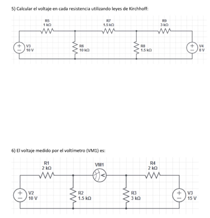 Solved 5) Calcular el voltaje en cada resistencia utilizando | Chegg.com