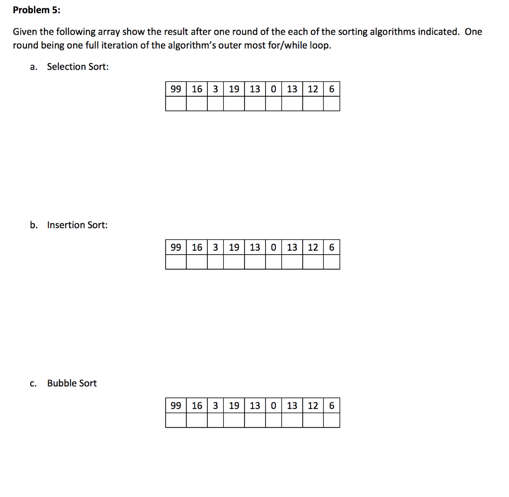 Solved Problem 5: Given the following array show the result | Chegg.com
