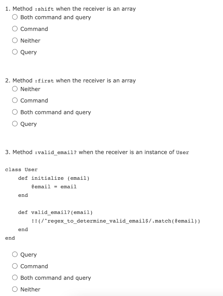 Solved 1. Method : shift when the receiver is an array Both | Chegg.com
