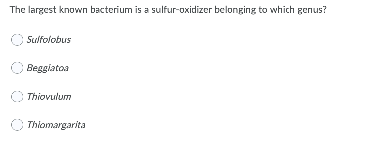 Solved The largest known bacterium is a sulfur-oxidizer | Chegg.com