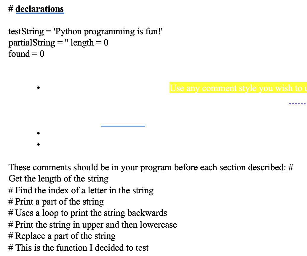 Solved Declarations Teststring Python Programming Is 8806
