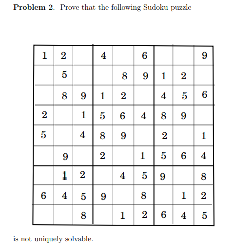 Solved Problem 2. Prove that the following Sudoku puzzle 1 2 | Chegg.com