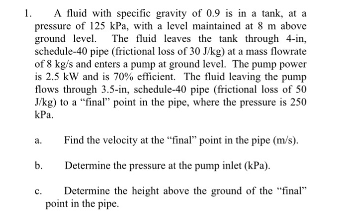 Solved 1.A fluid with specific gravity of 0.9 is in a tank, | Chegg.com