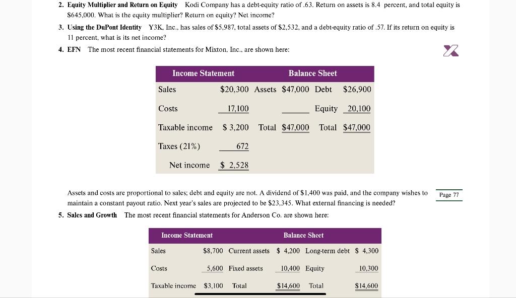 Solved 2. Equity Multiplier and Return on Equity Kodi | Chegg.com
