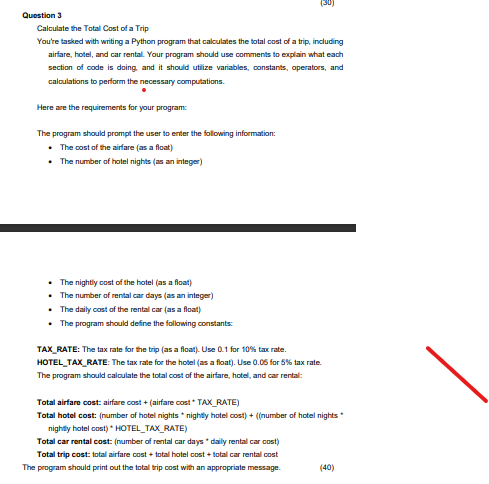 Solved Question 3 Calculate the Total Cost of a Trip You're | Chegg.com