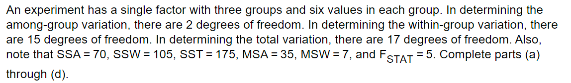 Solved An experiment has a single factor with three groups | Chegg.com