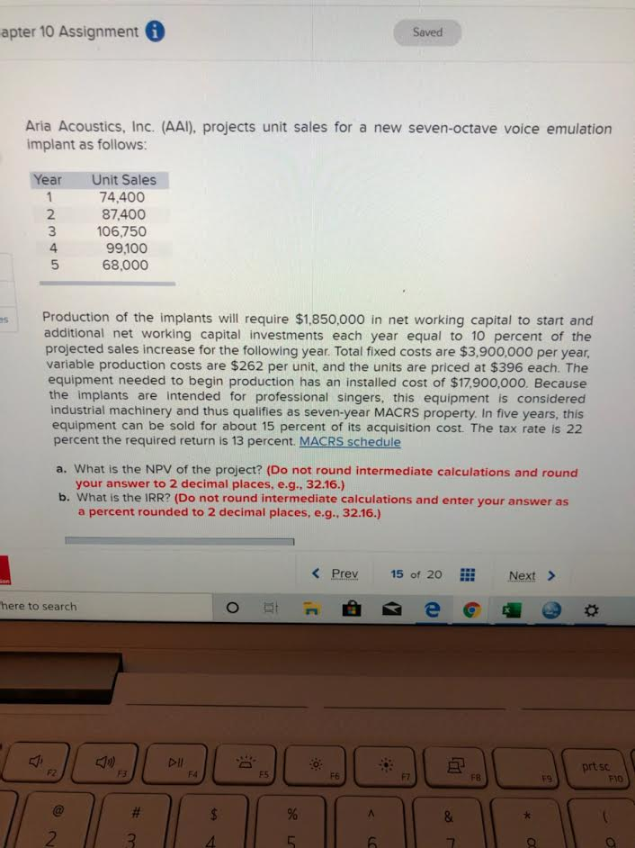 Solved apter 10 Assignment Saved Aria Acoustics, Inc. (AAI), | Chegg.com