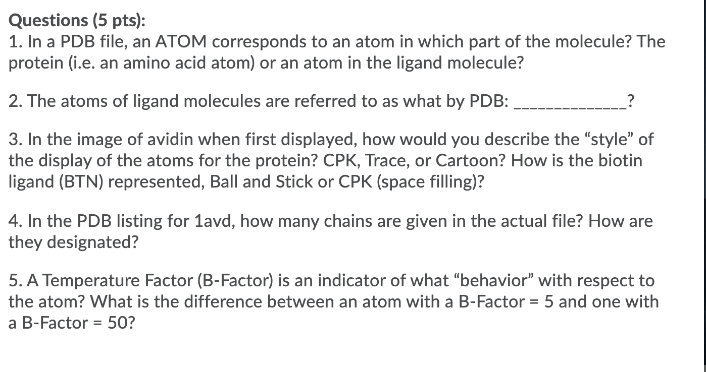 Solved Questions (5 pts): 1. In a PDB file, an ATOM | Chegg.com