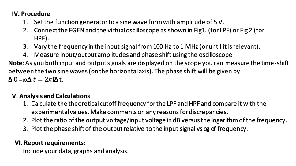 Solved RC Passive Low Pass Filter/ High Pass Filter | Chegg.com