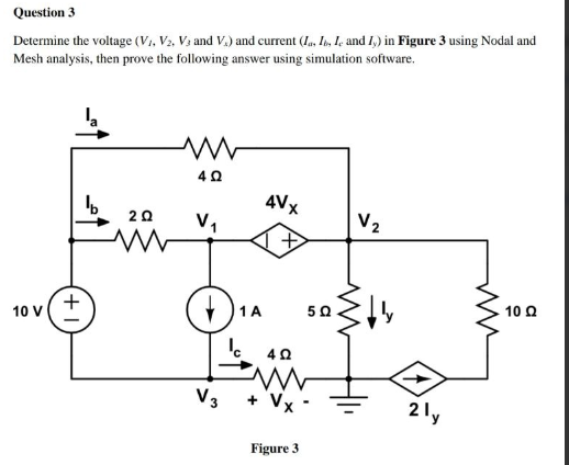 Solved Determine the voltage (Vl,V2,V3 and Vx) and current | Chegg.com