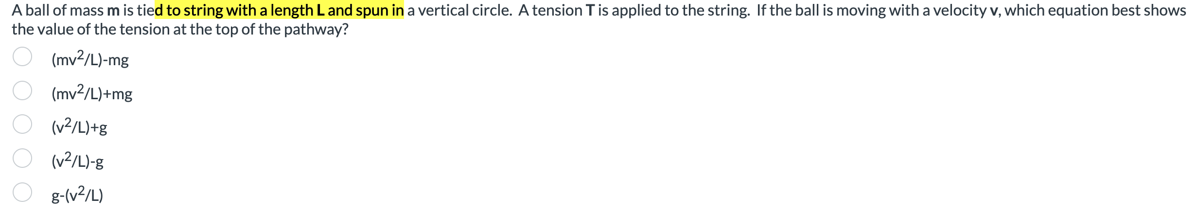 Solved A ball of mass m ﻿is tied to string with a length L | Chegg.com