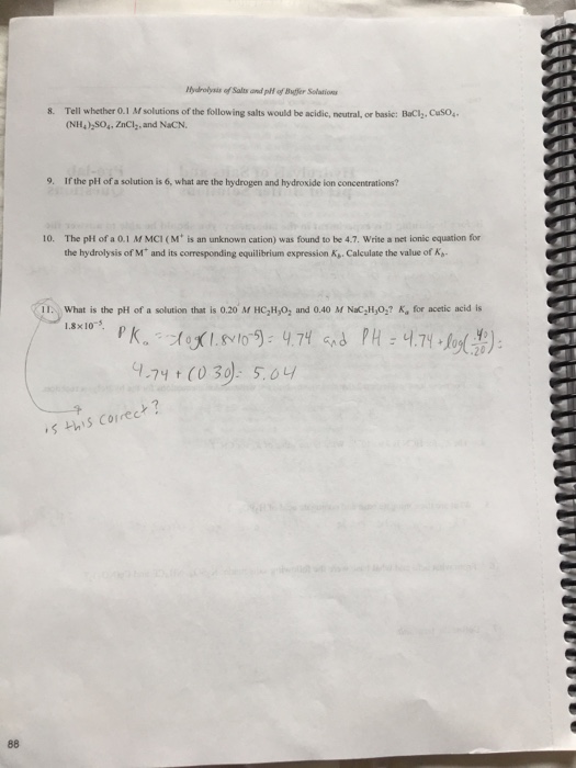 Solved Desk Date Hydrolysis of Salts and pH of Buffer | Chegg.com