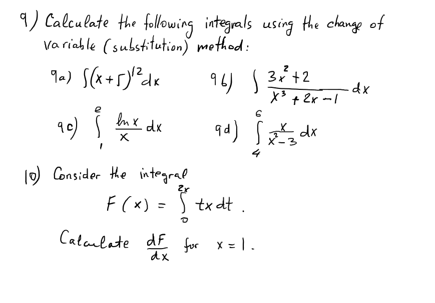 Solved 9) Calculate the following integrals using the change | Chegg.com