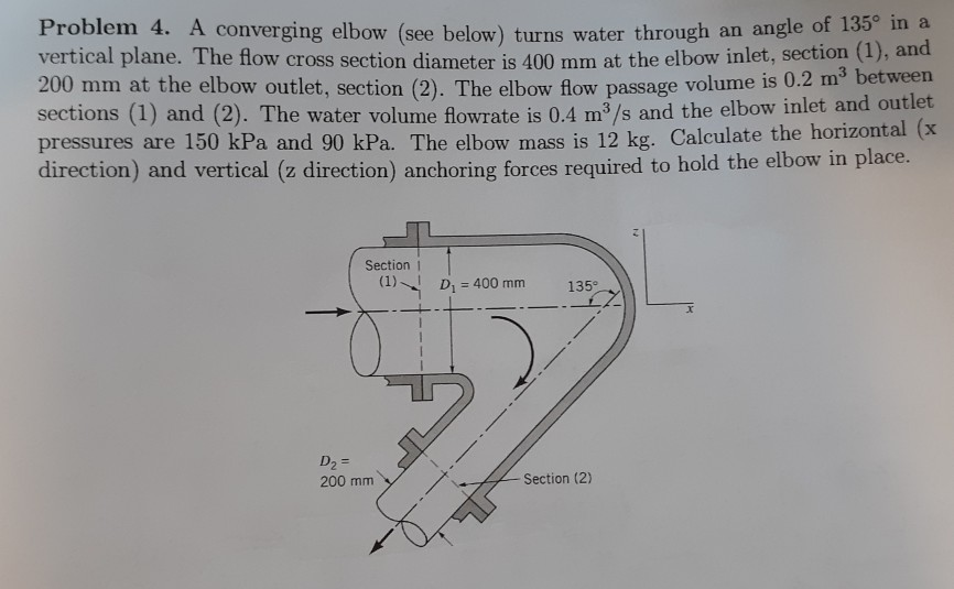 Solved Problem 4. A converging elbow (see below) turns water | Chegg.com