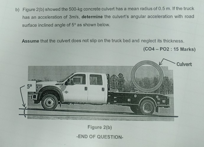 Solved Figure 2(b) showed the 500-kg concrete culvert has a | Chegg.com