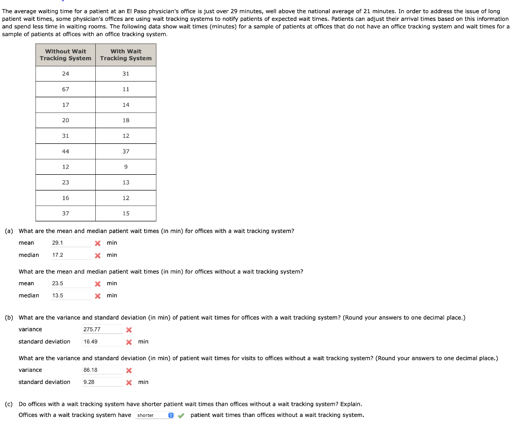 Solved The average waiting time for a patient at an El Paso | Chegg.com