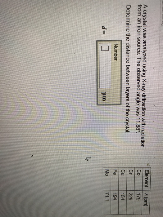 Solved A crystal was analyzed using X-ray diffraction with | Chegg.com