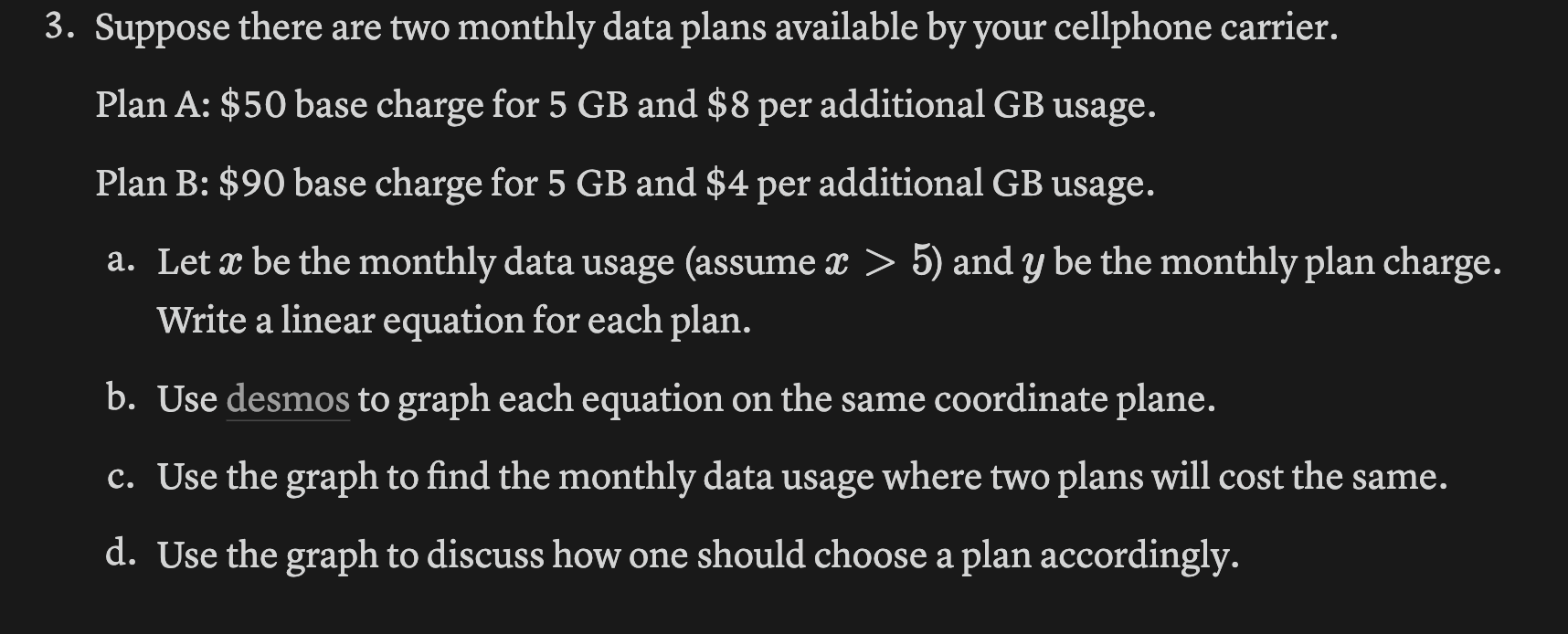 Solved 3. Suppose there are two monthly data plans available | Chegg.com
