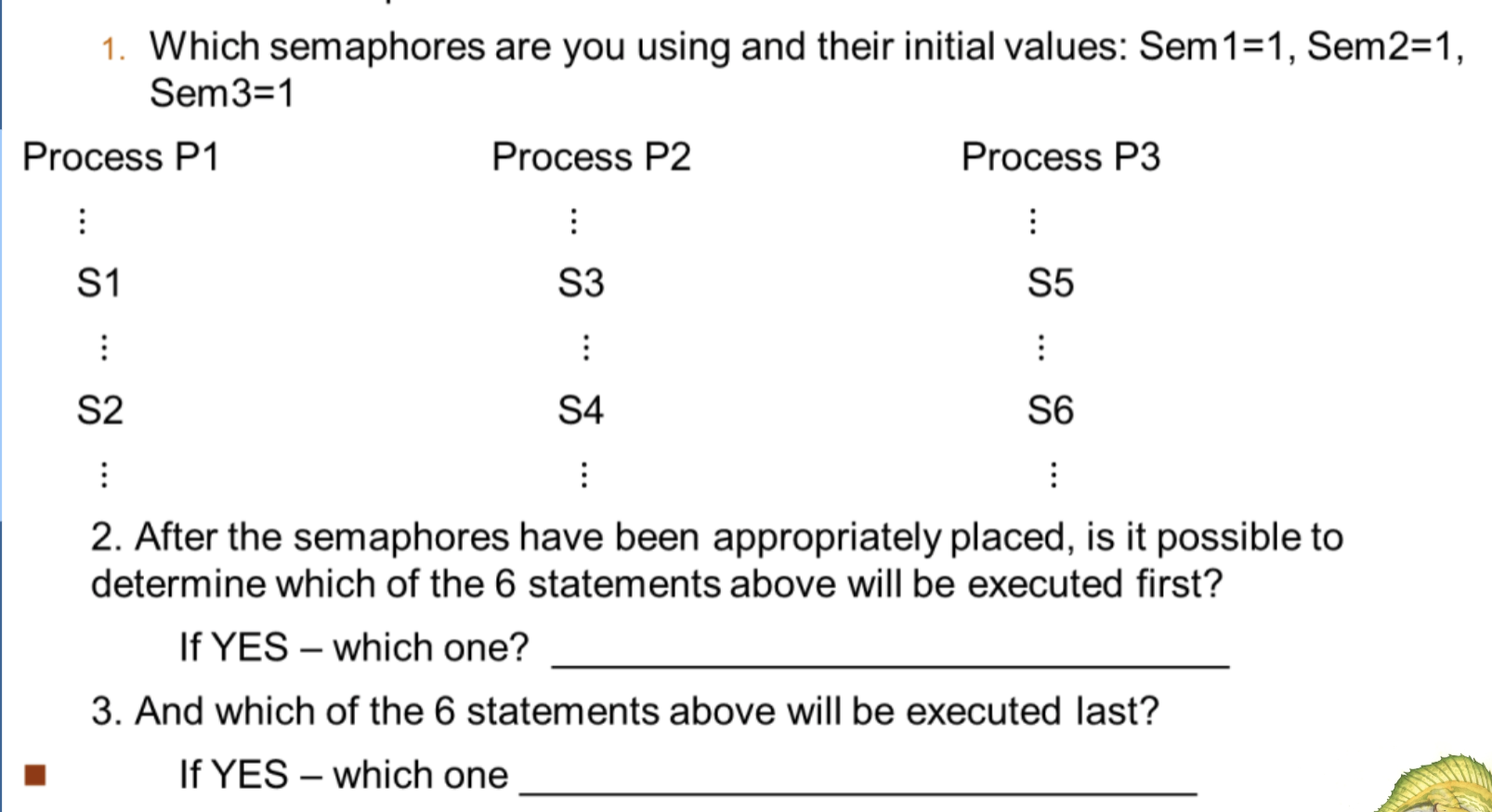 Solved I Problem 5. Semaphores Suppose that processes P1, | Chegg.com
