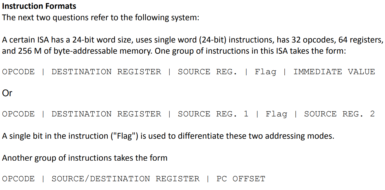 Instruction Formats The next two questions refer to | Chegg.com