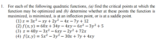 Solved For each of the following quadratic functions, (a) | Chegg.com