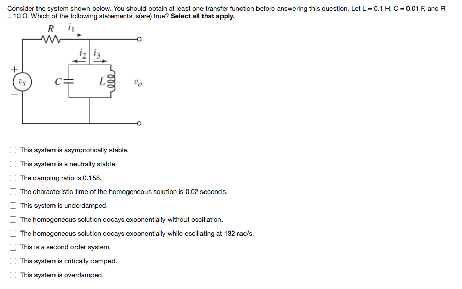 Solved Consider the system shown below. You should obtain at | Chegg.com