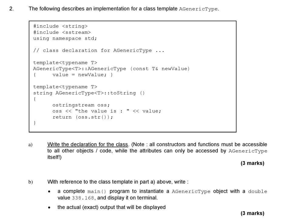 Solved 2. The following describes an implementation for a | Chegg.com