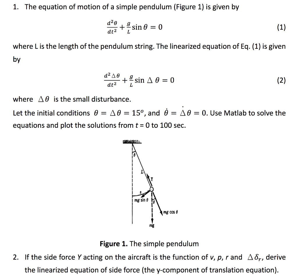 Solved 1. The equation of motion of a simple pendulum | Chegg.com