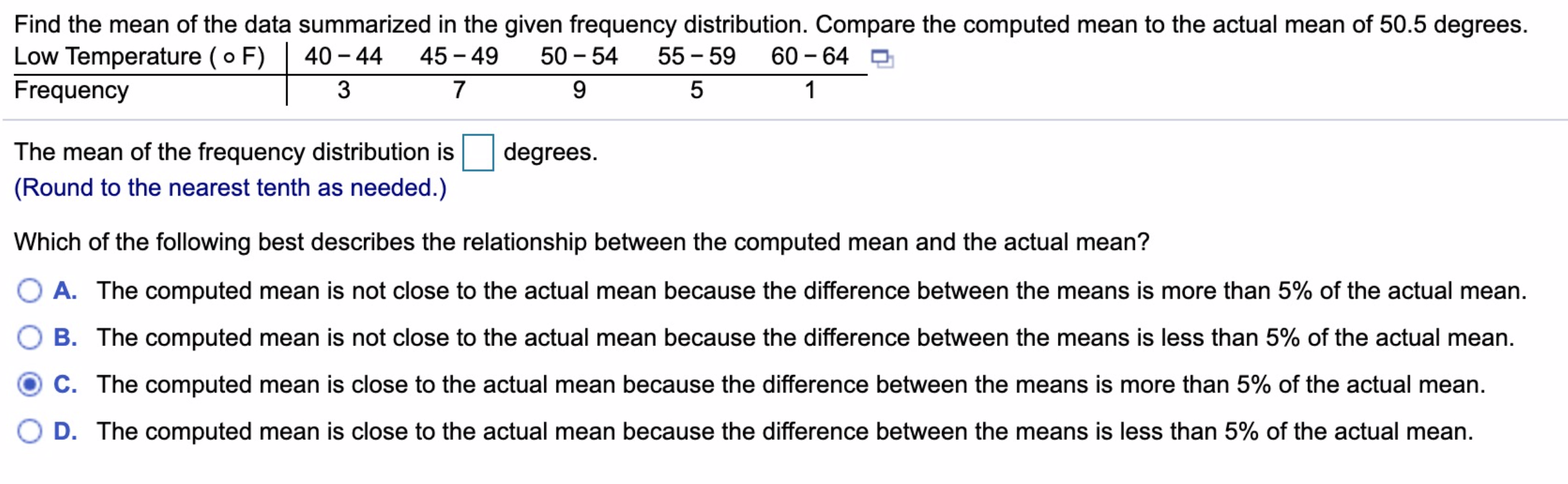 Solved Find the mean of the data summarized in the given | Chegg.com