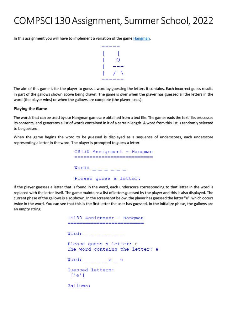 Solved Compsci 130 Assignment Summer School 2022 In This 