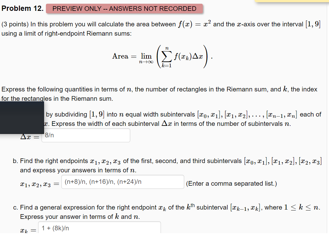 Solved Problem 12. PREVIEW ONLY -- ANSWERS NOT RECORDED = (3 | Chegg.com
