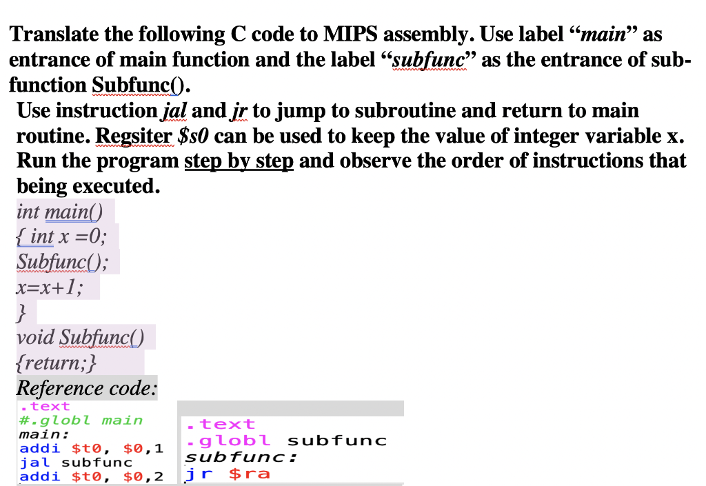 Solved Translate the following C code to MIPS assembly. Use | Chegg.com
