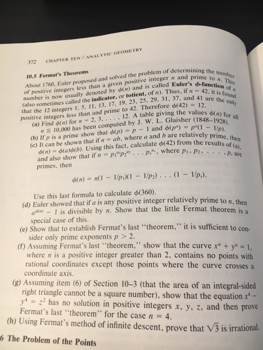 Solved 372 CHAPTER TEN ANALYTIC GEOM 10.5 Fermat's Theorems | Chegg.com