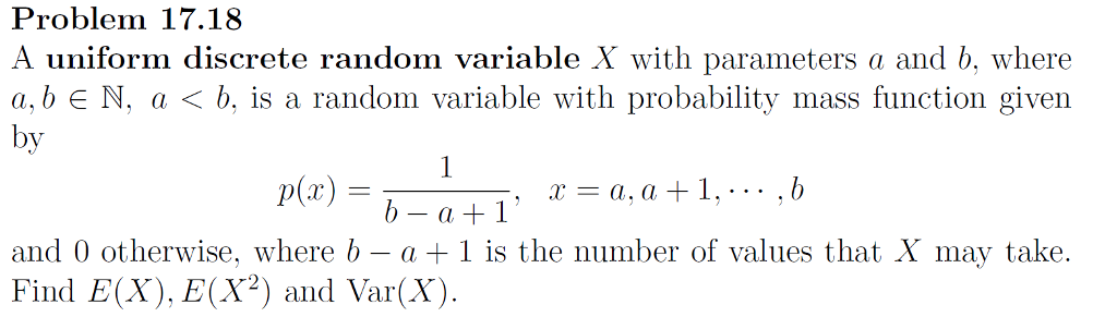 Solved Problem 17.18 A uniform discrete random variable X | Chegg.com