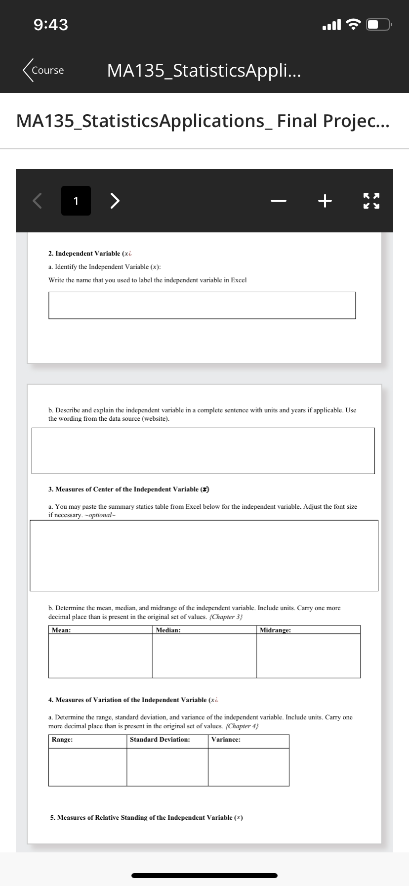 MA135_StatisticsApplications_Final Projec... | Chegg.com