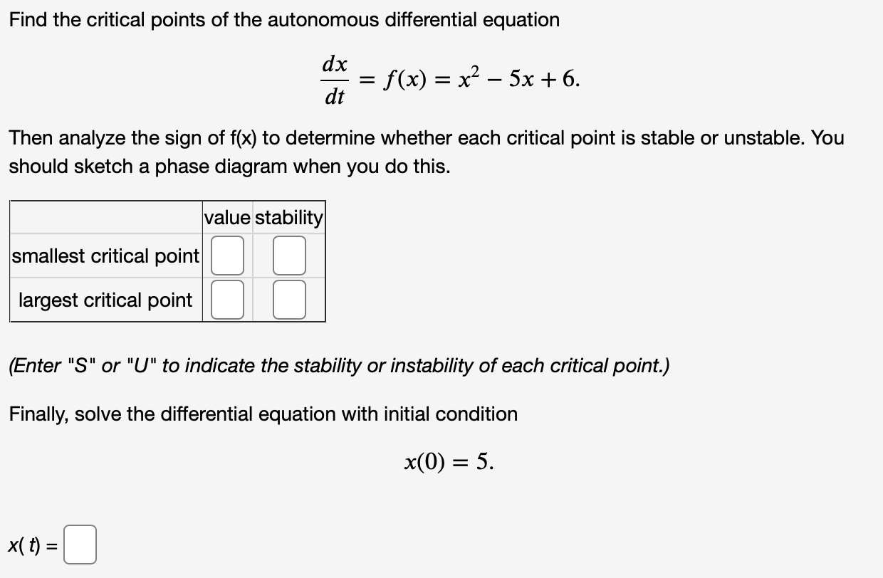 Solved Given the autonomous differential equation dx dt = (x | Chegg.com