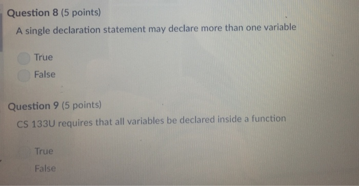 Solved Question 8 (5 points) A single declaration statement | Chegg.com