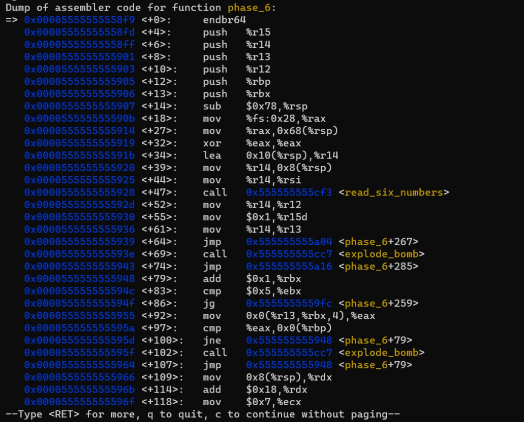 Solved Binary Bomb Lab Phase 6. I cannot figure it out, | Chegg.com