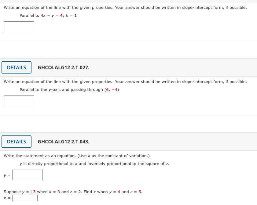 Solved Write an equation of the line with the given | Chegg.com