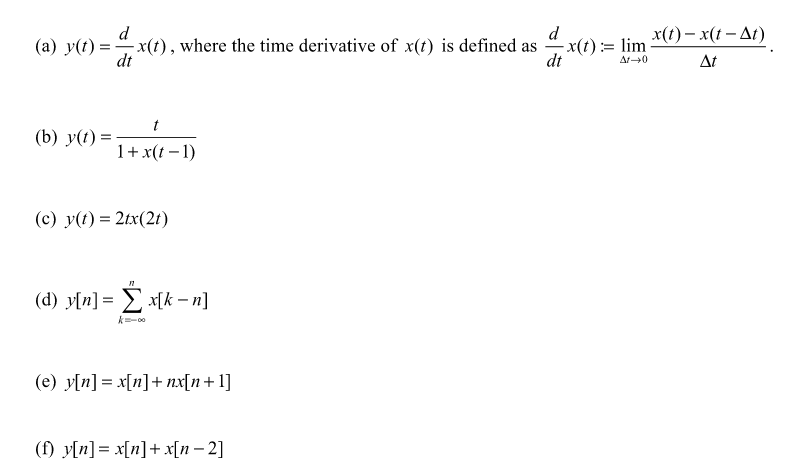 Solved Problem 1.10 Determine whether the following systems | Chegg.com