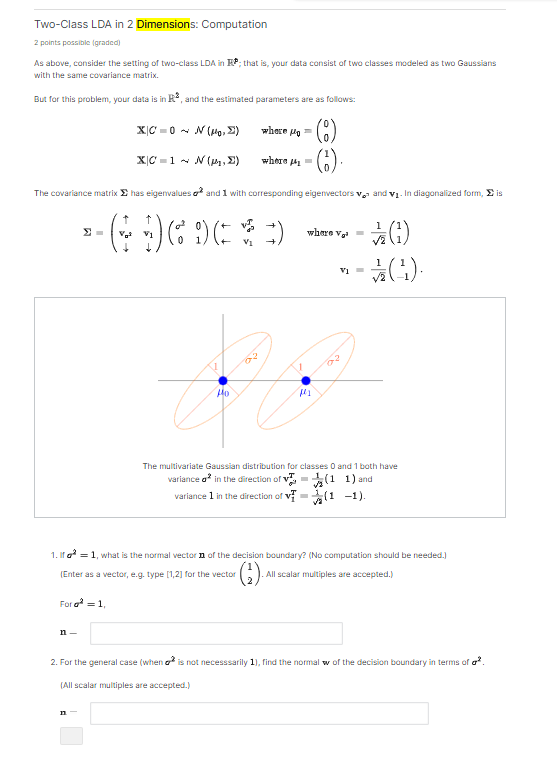 Two-Class LDA in 2 Dimensions: Computation 2 points | Chegg.com