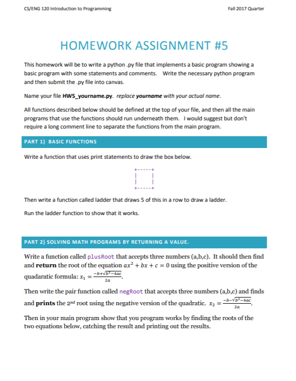 Solved CS/ENG 120 Introduction to Programming Fall 2017 | Chegg.com