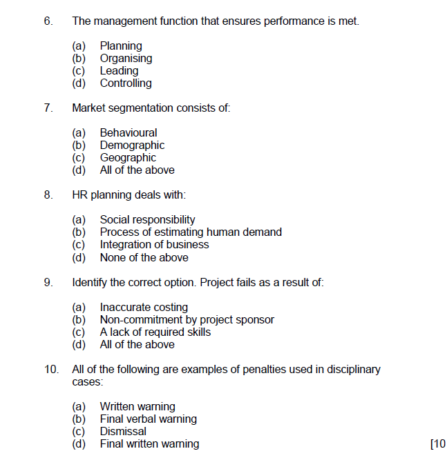Solved The management function that ensures performance is | Chegg.com