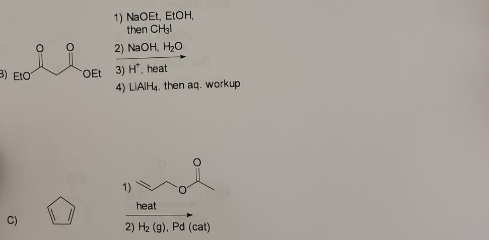 Solved 0 0 1) NaOEt, EtOH, then CH31 2) NaOH, H2O OEt 3) Ht, | Chegg.com